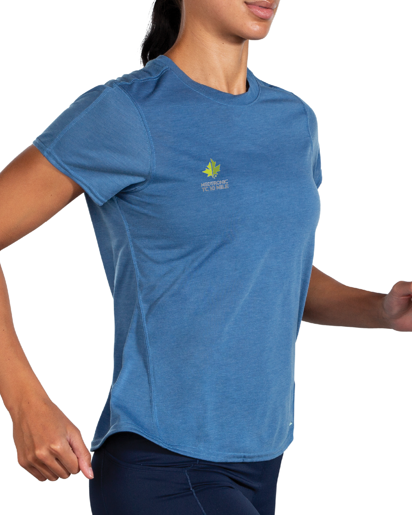 Brooks 10 Mile Distance Short Sleeve Heather Blue Ash Women s Sizin Brooks 10 Mile Distance Short Sleeve Heather Blue Ash Women s Sizin